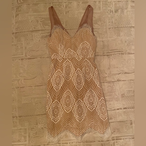 Lulus | Dresses | Lulus Nude Dress With White Lace Overlay | Poshmark